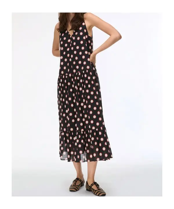 IBLUES Sleeveless Printed V-neck Dress With Keyhole Detail