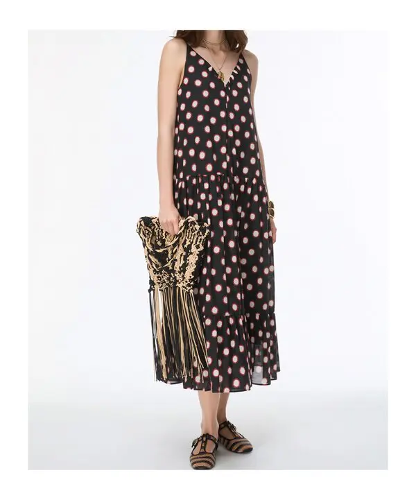 IBLUES Sleeveless Printed V-neck Dress With Keyhole Detail