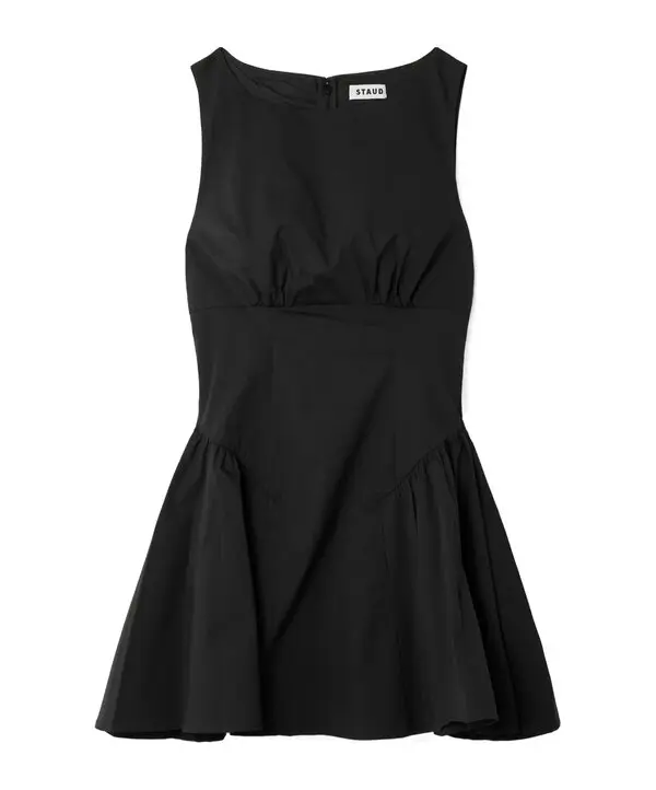 Staud Gwen Mini Dress In Cotton-blend Poplin With Patchwork Pleated Design - Black
