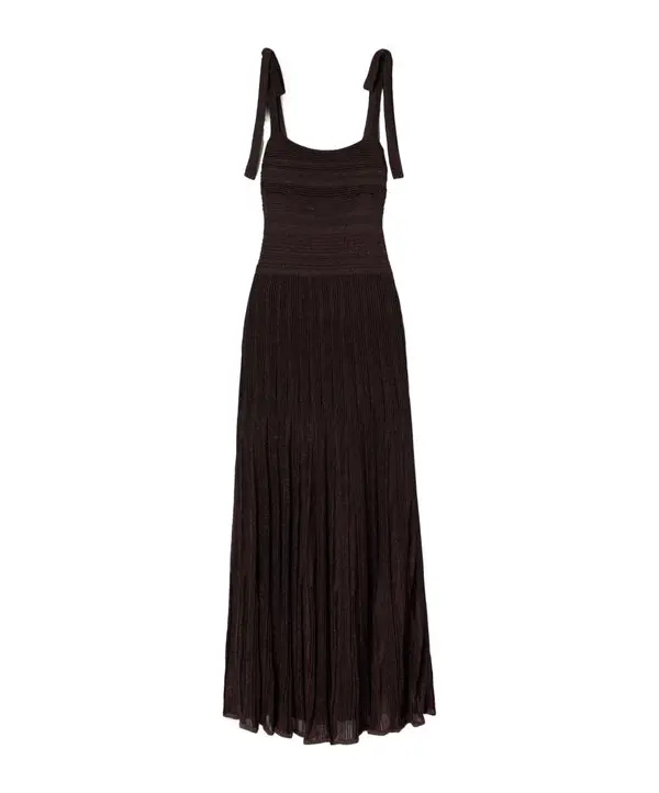 Zimmermann Plissé Maxi Dress With Metallic Threads - Chocolate-colored