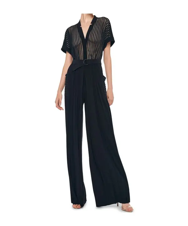 Norma Kamali Geralyn Striped Pleated Jumpsuit - Black