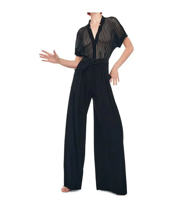 Norma Kamali Geralyn Striped Pleated Jumpsuit
