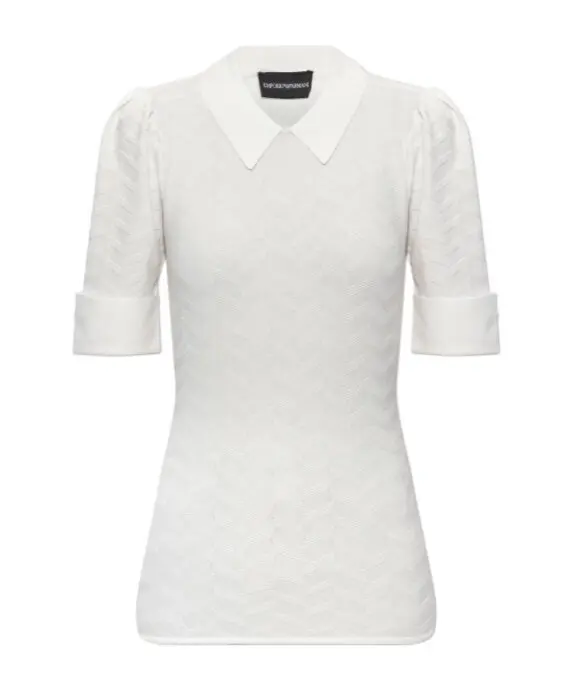 Emporio Armani Textured Short-sleeve Top With Geometric Pattern Cuffs