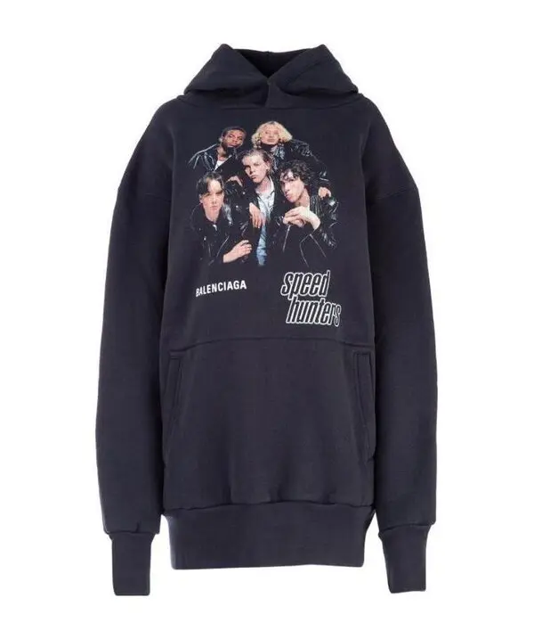 Balenciaga Printed Hooded Hoodie - Black