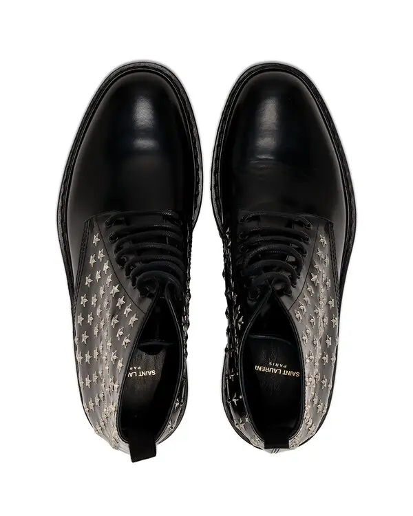 Saint Laurent Star Embellished Lace-up Ankle Boots
