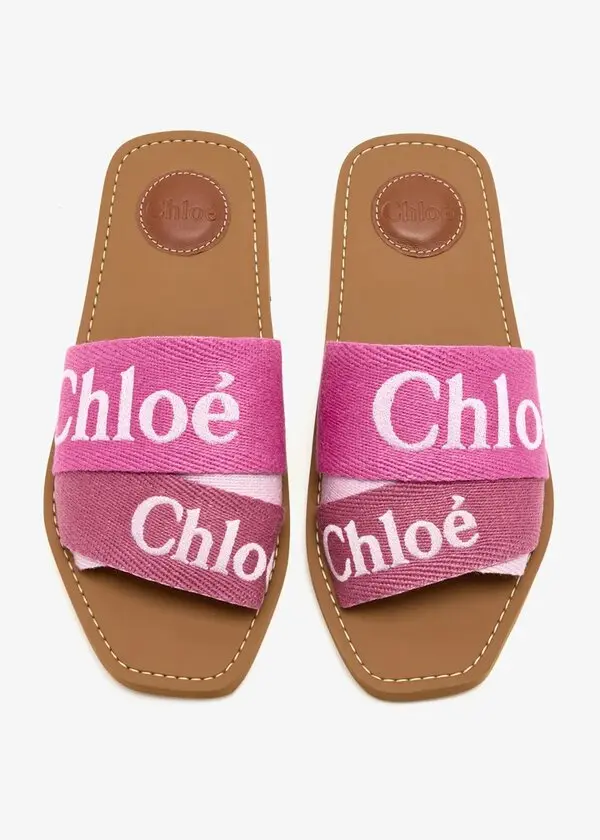 Chloé Woody Logo Band Slide Sandals - Pink