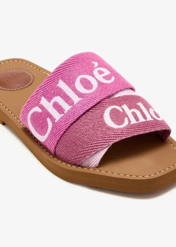 Chloé Woody Logo Band Slide Sandals - Pink