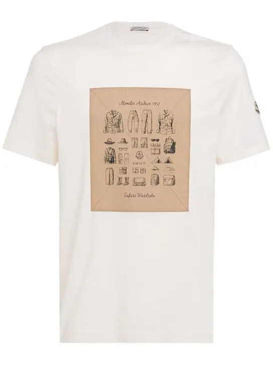 Moncler Safari Wardrobe Print Cotton T-shirt - Nude