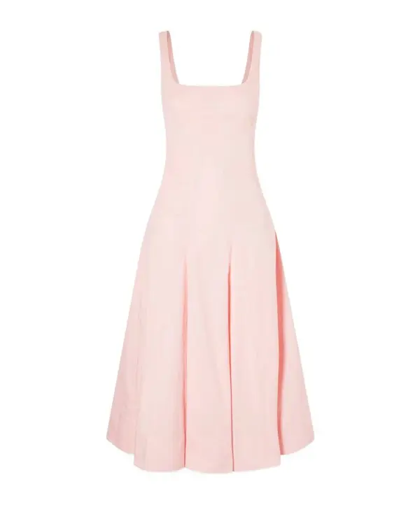 Staud Willow Pleated Square Neck Dress - Pink