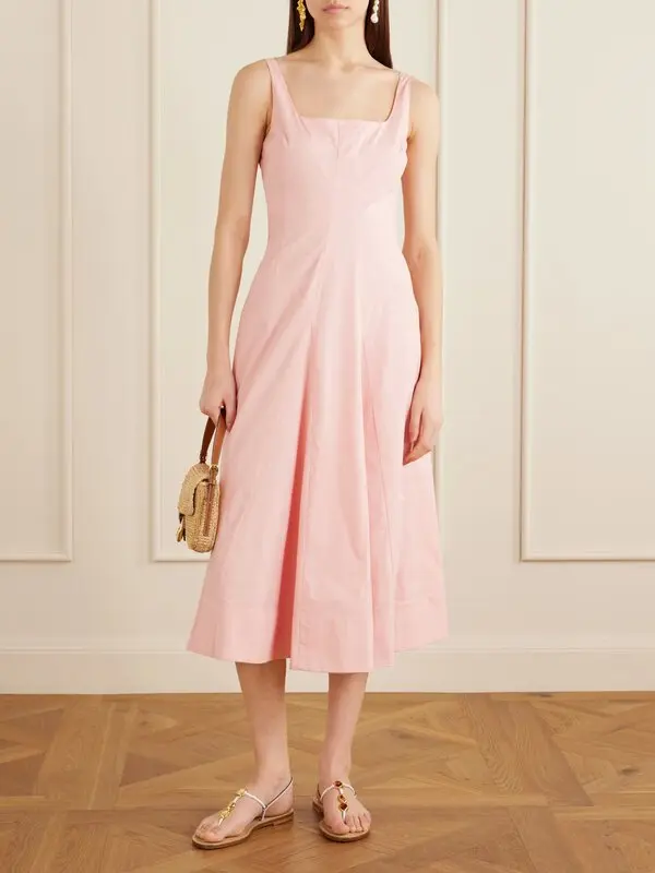 Staud Willow Pleated Square Neck Dress - Pink
