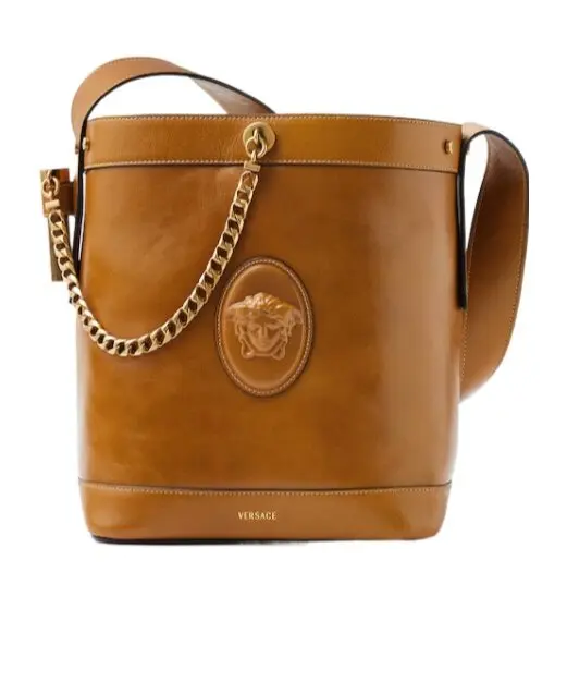 Versace Pivot Small Bucket Shoulder Bag - Brown