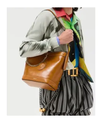 Versace Pivot Small Bucket Shoulder Bag - Brown