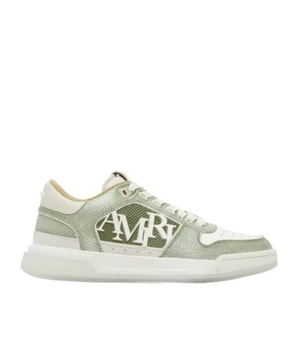 Amiri Distressed Perforated Lace-up Low-top Sneakers - Green Tea Color