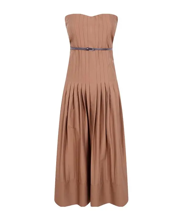 SEMICOUTURE Belted Pleated Maxi Dress