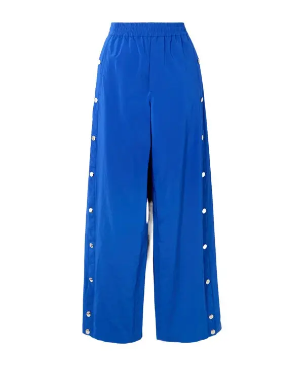 Tibi Shell Wide-leg Pants With Silver-tone Snaps