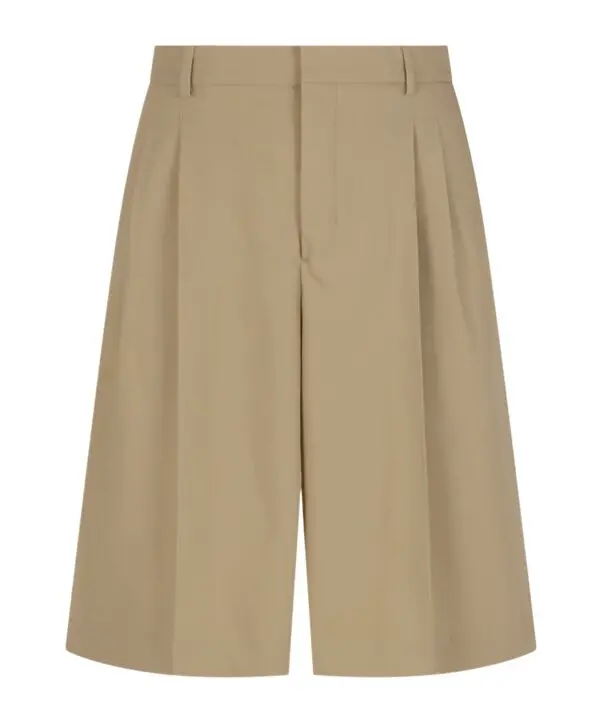 Ami Wide Leg Pleated Shorts - Nude