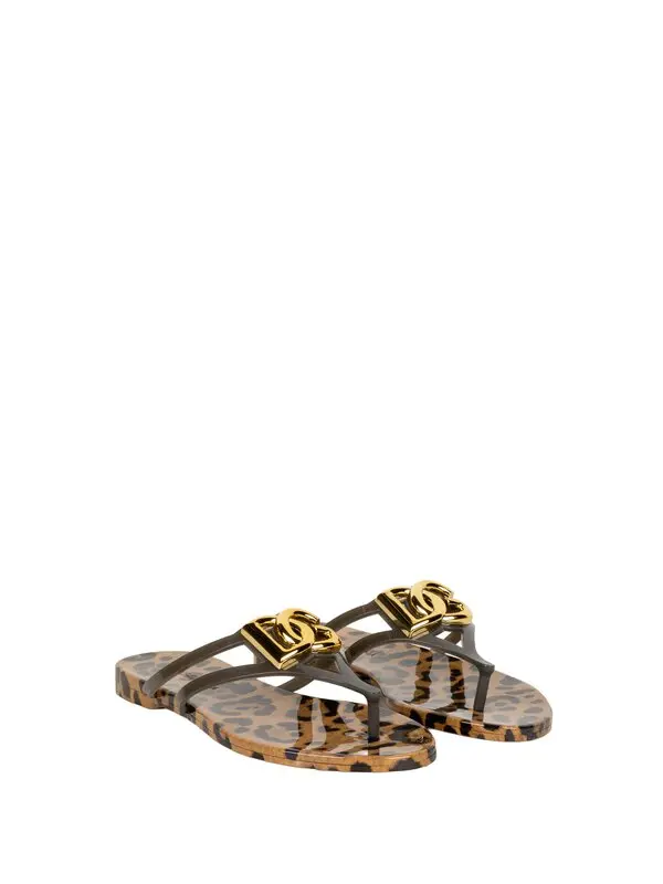 Dolce & Gabbana Logo Plaque Leopard-printed Flip Flops - Brown