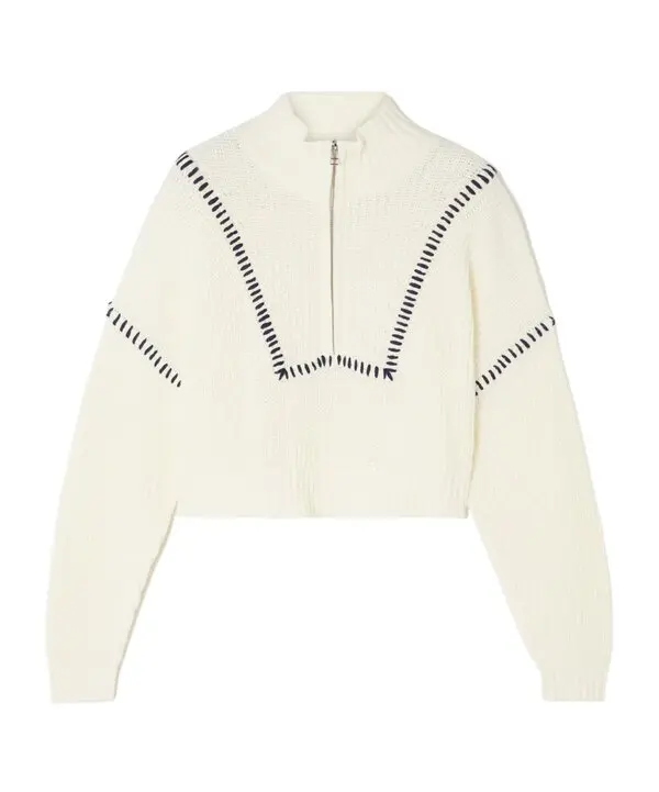 Staud Hampton Ribbed Cropped Sweater - Ivory