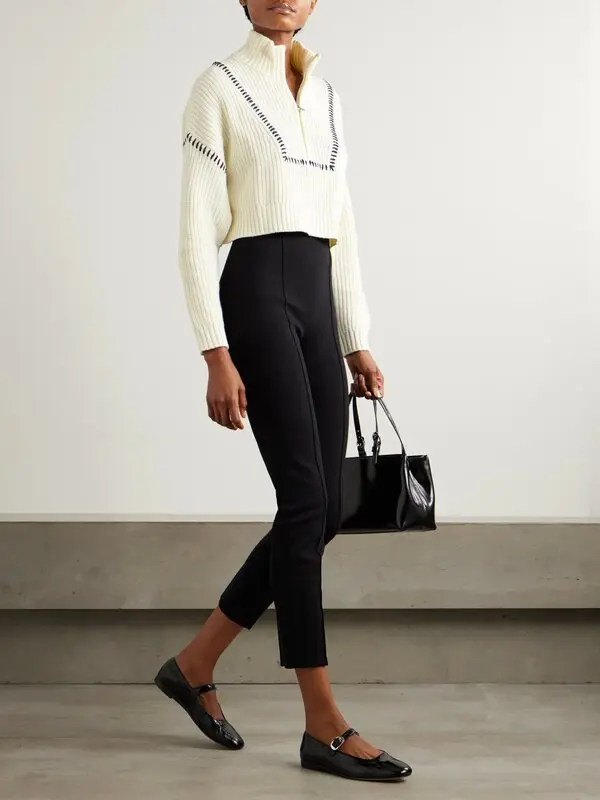 Staud Hampton Ribbed Cropped Sweater - Ivory