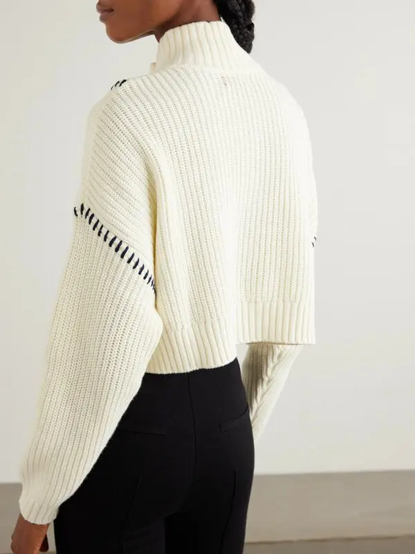 Staud Hampton Ribbed Cropped Sweater - Ivory