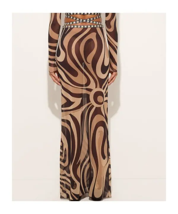 Emilio Pucci Sheer Abstract Print Maxi Skirt