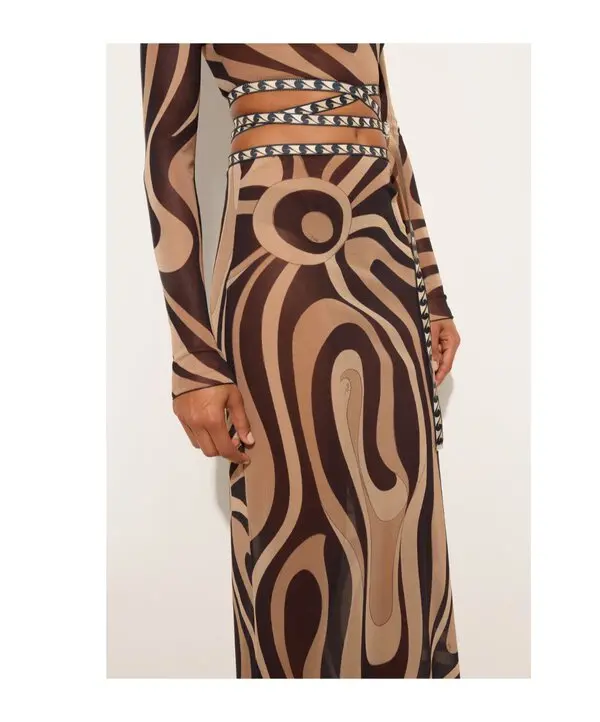 Emilio Pucci Sheer Abstract Print Maxi Skirt