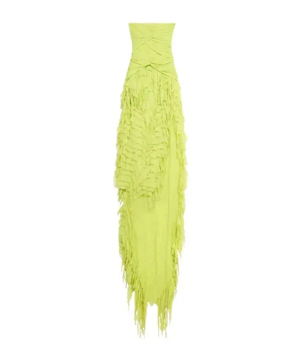 Blumarine Ruched Ruffled Maxi Dress - Yellow