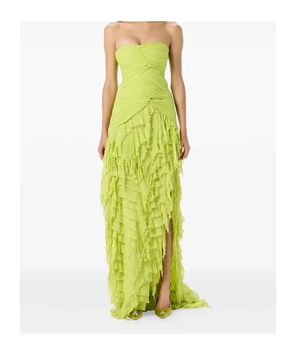 Blumarine Ruched Ruffled Maxi Dress - Yellow
