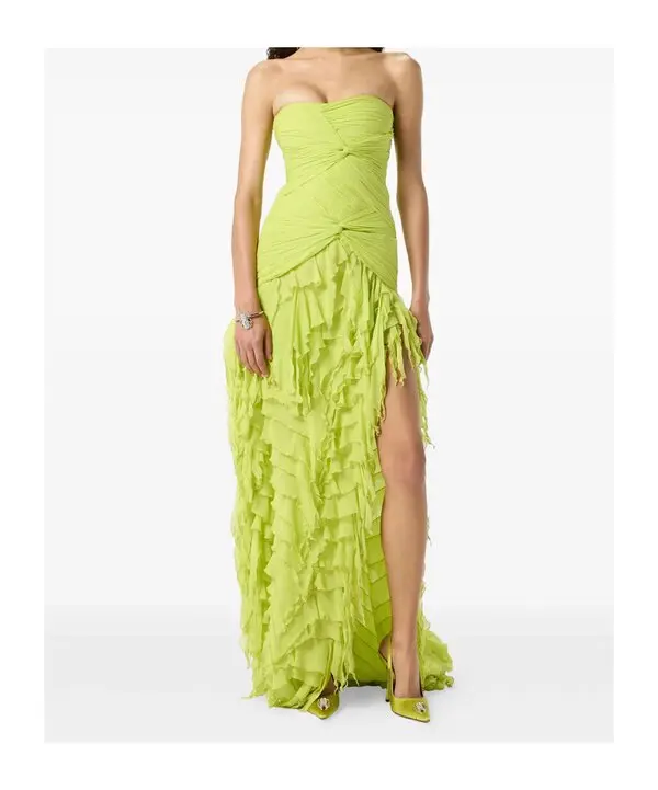 Blumarine Ruched Ruffled Maxi Dress - Yellow