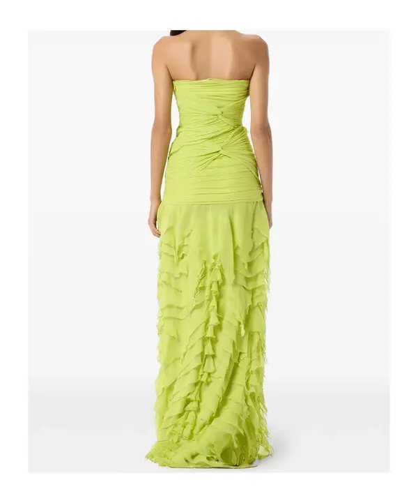 Blumarine Ruched Ruffled Maxi Dress - Yellow