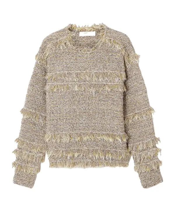 Ulla Johnson Frayed Metallic Tweed Sweater - Nude