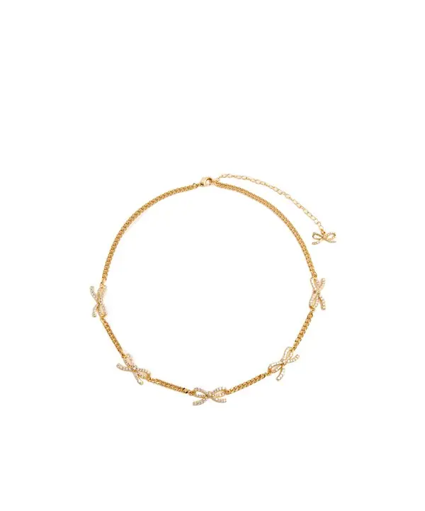 SELF-PORTRAIT Embellished Crystal Bow Necklace - Yellow