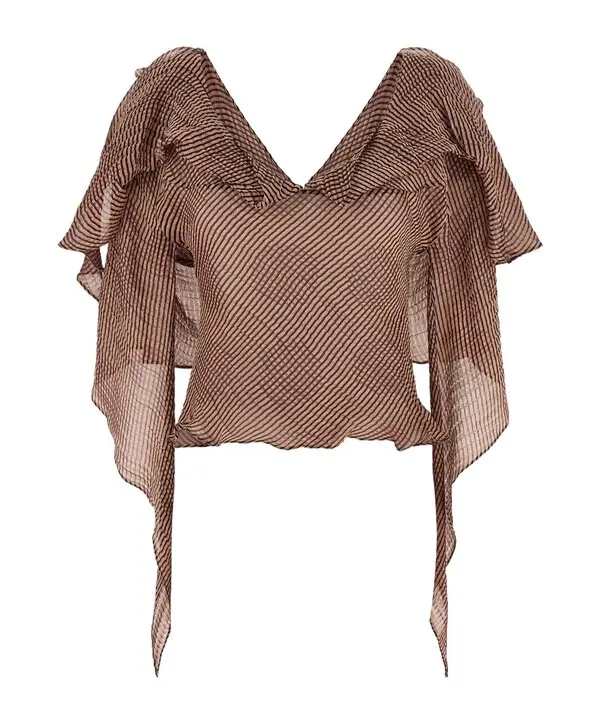 KIKO KOSTADINOV Pleated V-neck Blouse - Brown