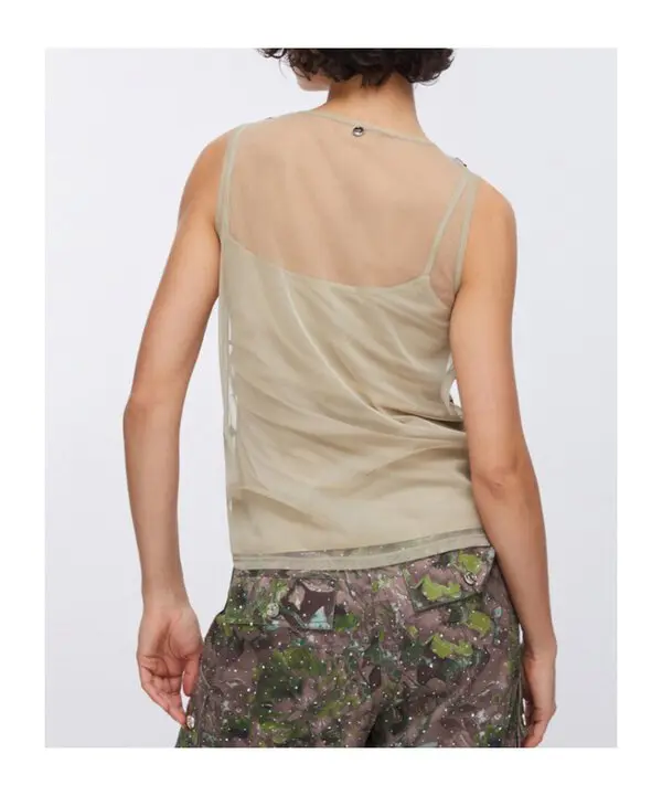 Liu Jo Floral Sequin Tulle Top With Jersey Camisole