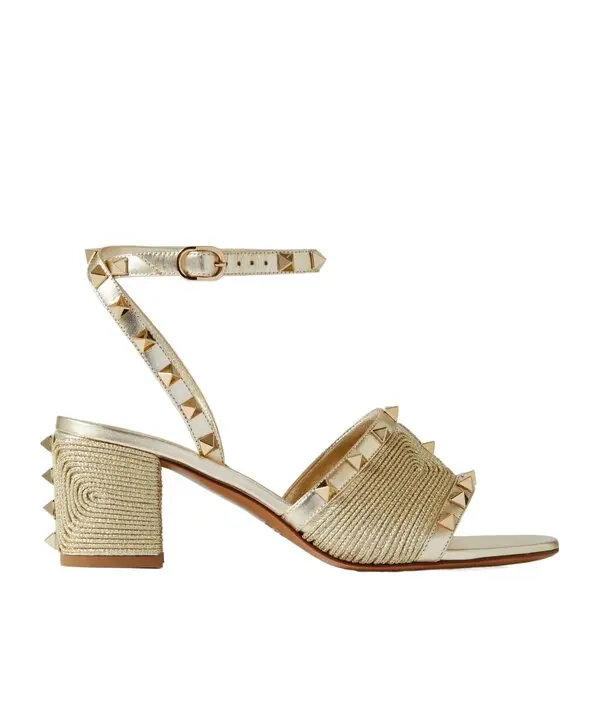 Valentino Garavani Metallic Leather Sandals With Rockstud Embellishments