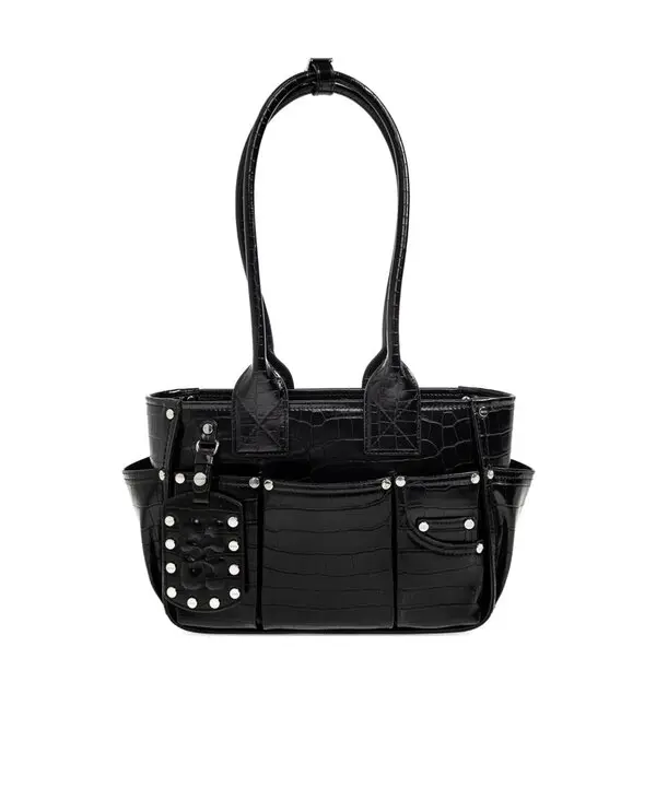 GANNI Crocodile-effect Studded Tote Bag - Black