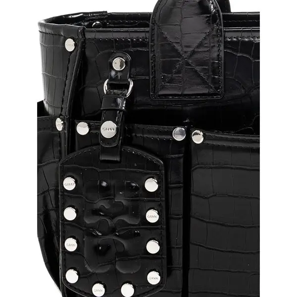 GANNI Crocodile-effect Studded Tote Bag