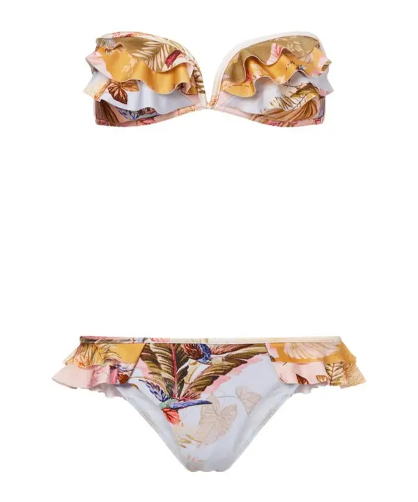 Zimmermann Ascension Floral Ruffled Bikini - Nude