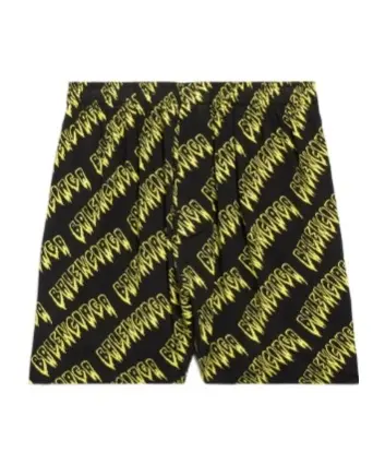 Balenciaga Logo Printed Elastic Waist Shorts - Green