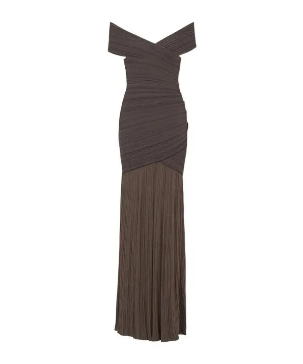 Balmain Pleated Off-the-shoulder Dress