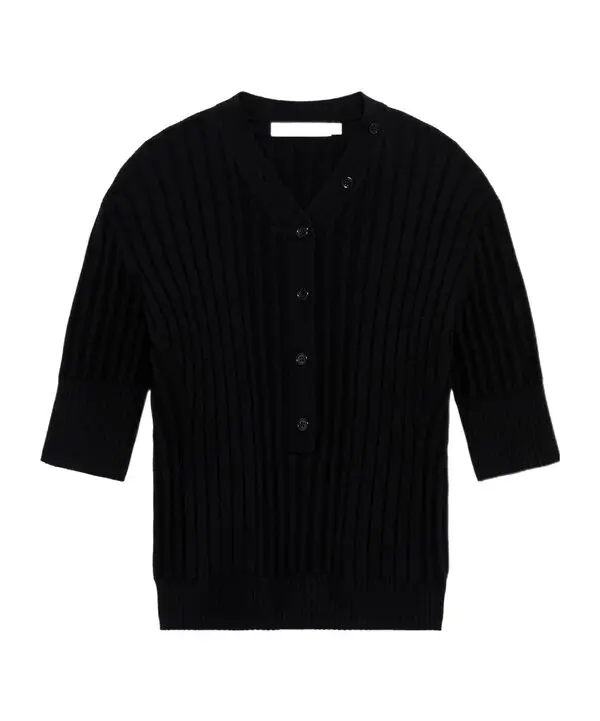 IRO PARIS Lunea Ribbed Knit 3/4 Sleeve Button Detail Sweater - Black
