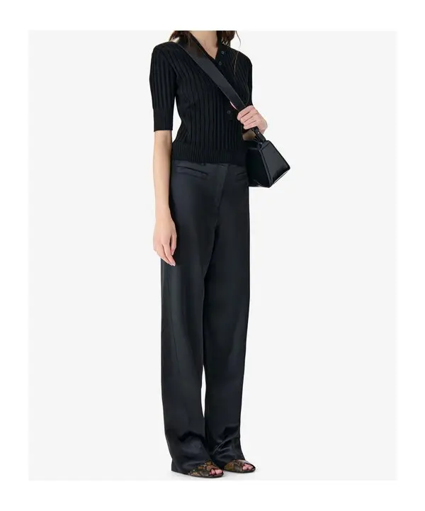 IRO PARIS Lunea Ribbed Knit 3/4 Sleeve Button Detail Sweater - Black