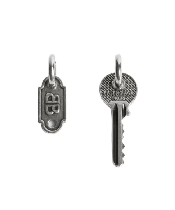 Balenciaga Neverlost Key Charm Earrings - Antique Silver