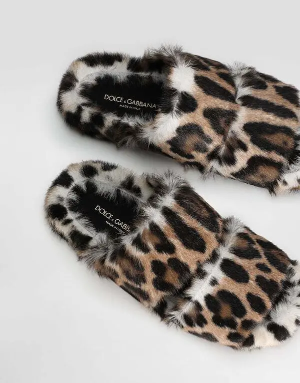 Dolce & Gabbana Leopard-print Fur Slippers