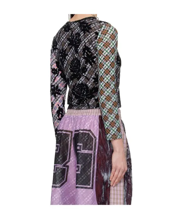 CHOPOVA LOWENA Long-sleeve Mesh Top With Plaid And Floral Print - Black