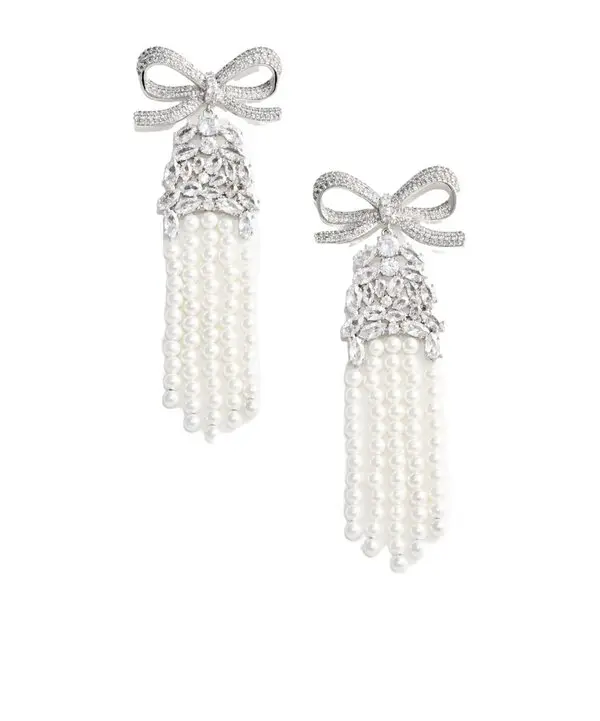 SELF-PORTRAIT Bow Faux-pearl Earrings - Silver
