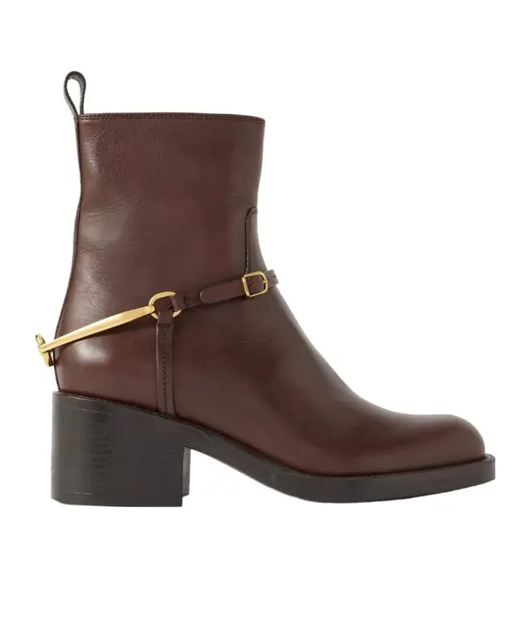 Chloé Leather Ankle Boots With Gold Hardware - Brown
