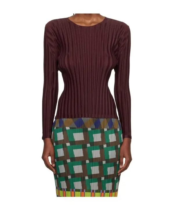 PLEATS PLEASE BY ISSEY MIYAKE Rib Pleats January Pleated Cover-up - Bordeaux Red