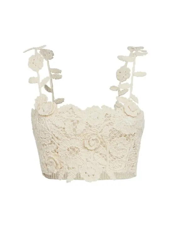 Blumarine Rose Appliqué Knit Cropped Top