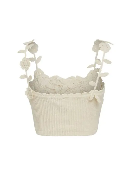 Blumarine Rose Appliqué Knit Cropped Top